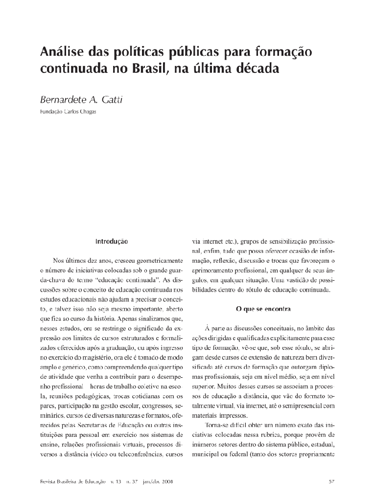 Análise Das Políticas Públicas Para Formação Continuada No Brasil Na